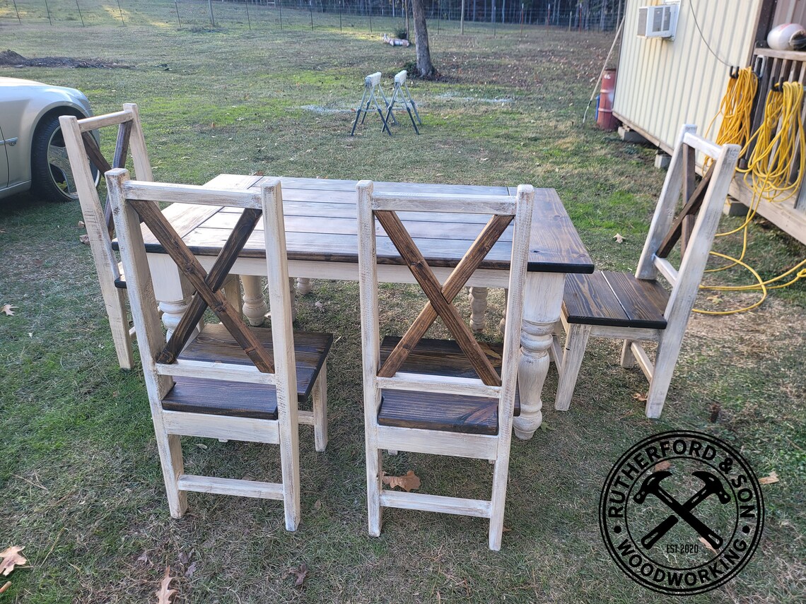 Farmhouse Dining Table With Chairs and Bench - Etsy