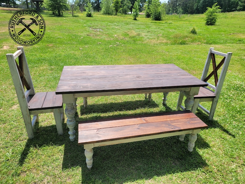 Farmhouse Dining Table With Chairs and Benchs - Etsy
