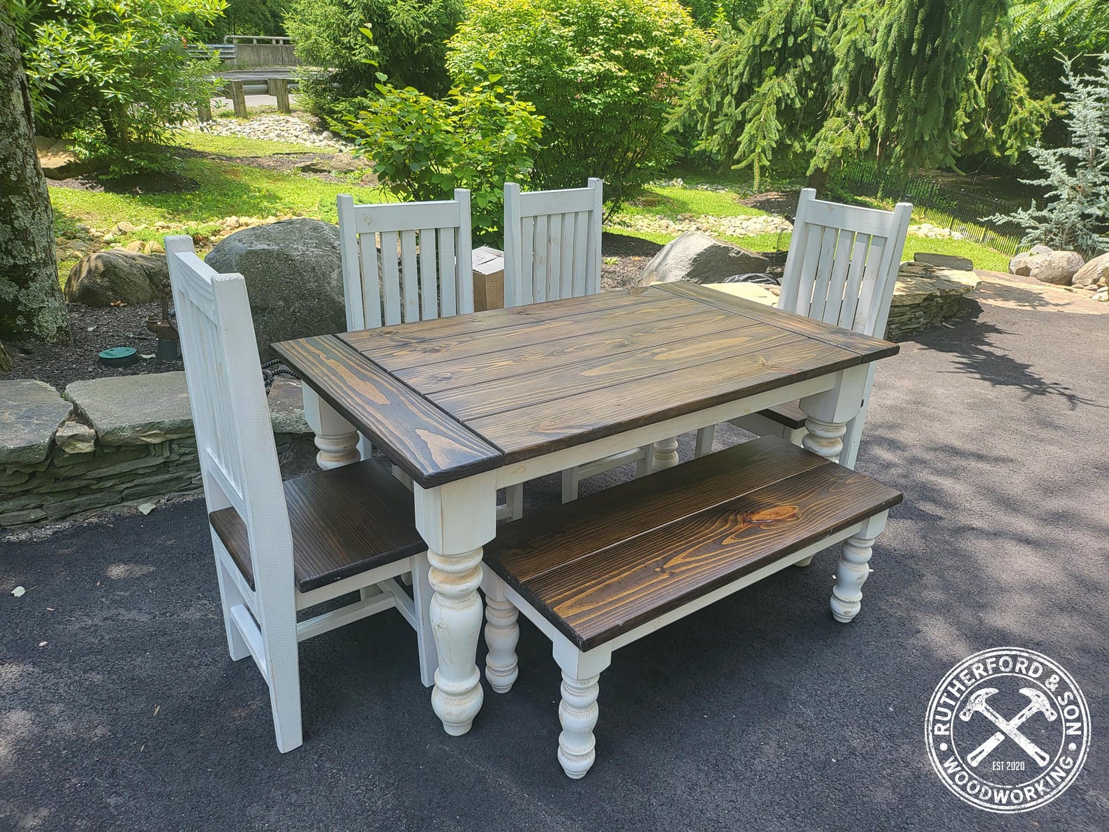 Farmhouse Dining Table With Mission Style Chairs and Bench - Etsy