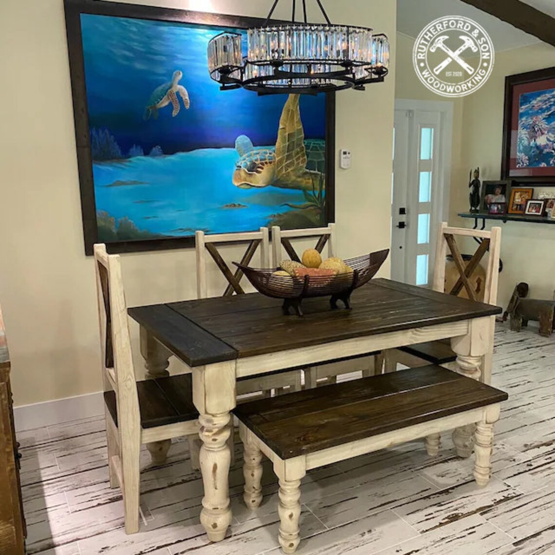 Farmhouse Dining Table With Chairs and Bench - Etsy