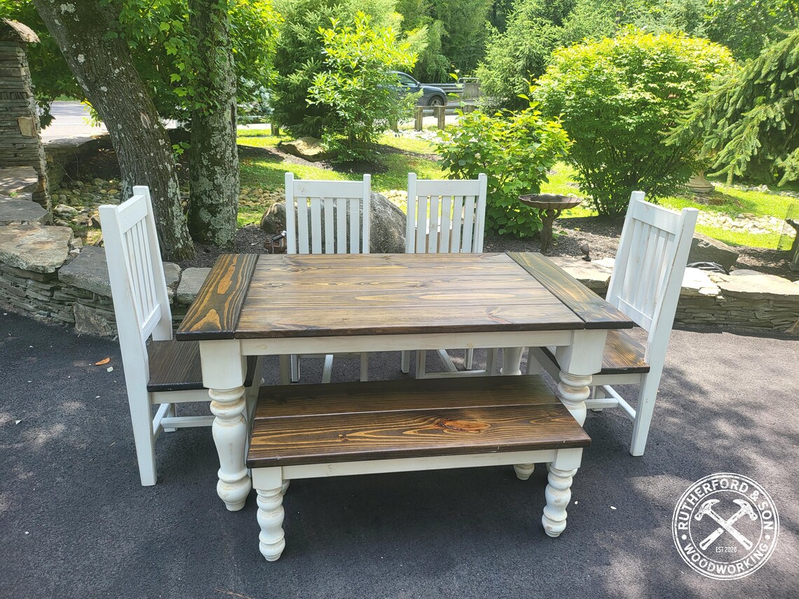 Farmhouse Dining Table With Mission Style Chairs and Bench - Etsy