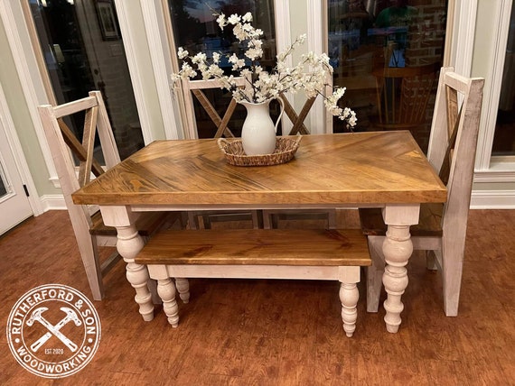 Farmhouse Herringbone Table Set Etsy