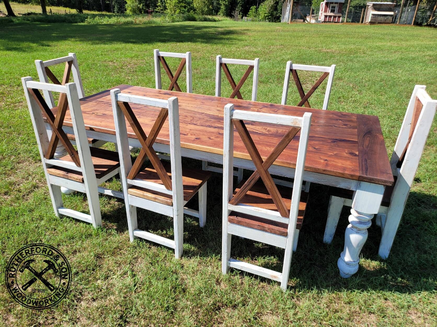 Walnut Farmhouse Dining Table Set - Etsy