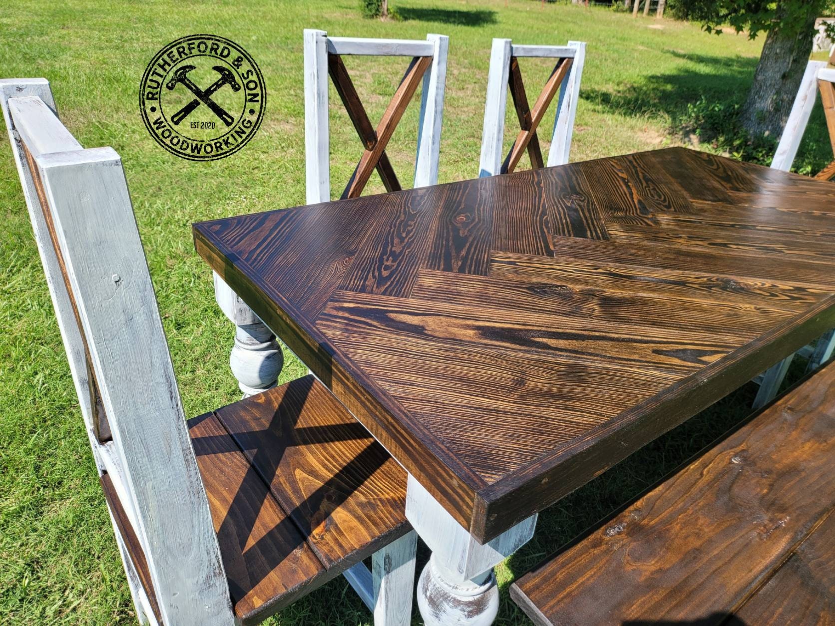 Farmhouse Herringbone Table Set - Etsy