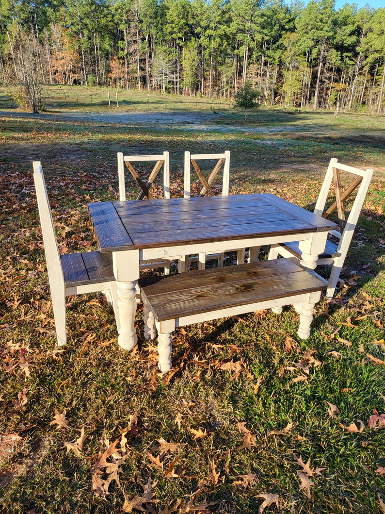 Farmhouse Dining Table With Chairs and Bench - Etsy