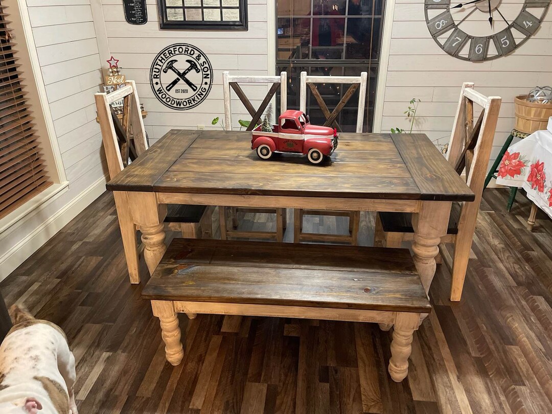 Farmhouse Dining Table With Chairs and Bench - Etsy