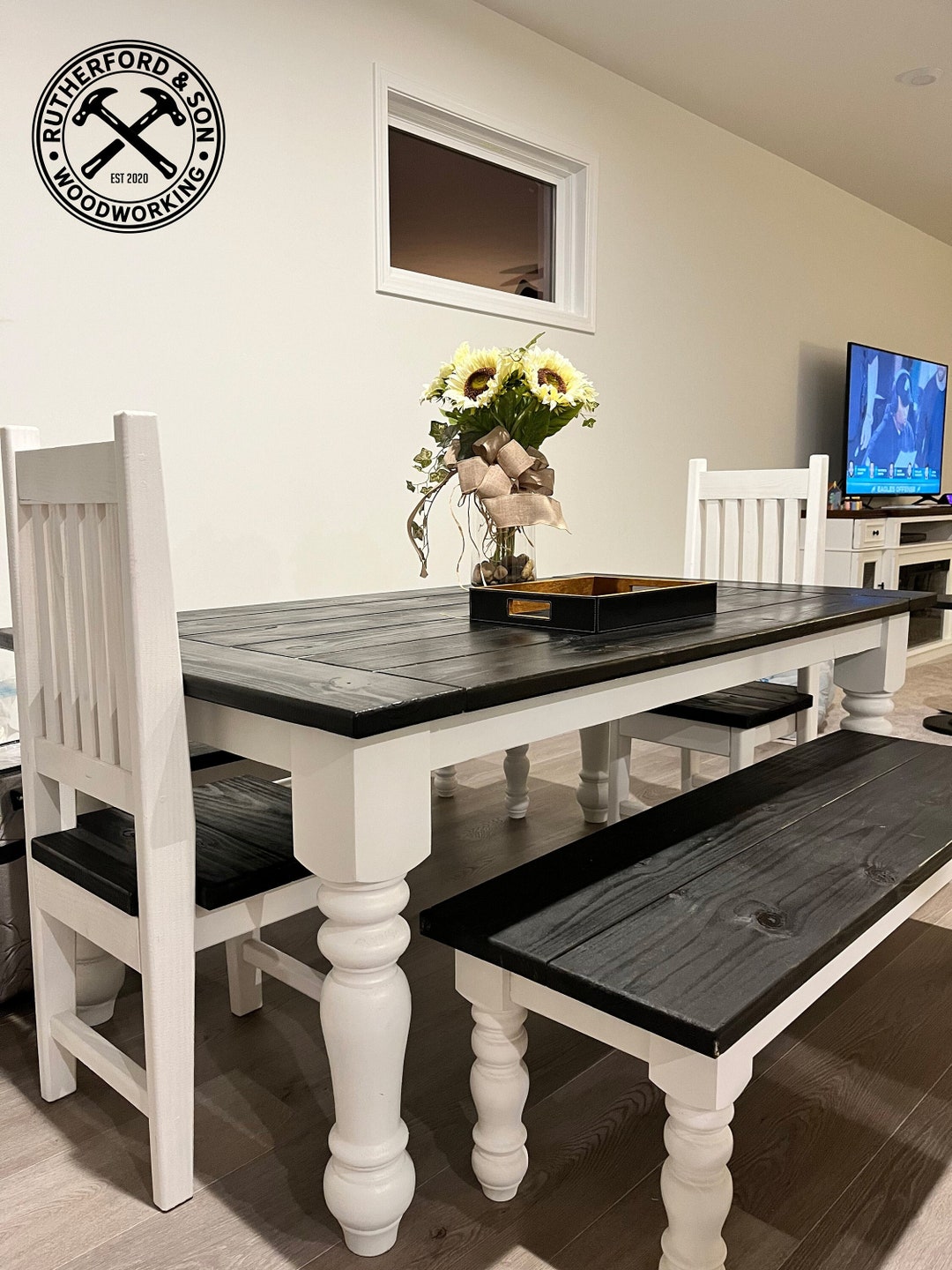 Farmhouse Dining Table With Chairs and Benchs - Etsy