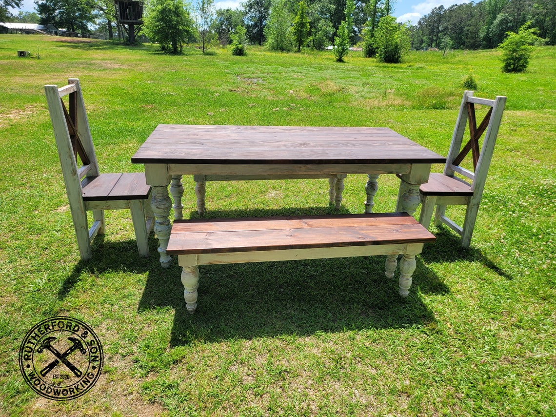 Farmhouse Dining Table With Chairs and Benchs - Etsy