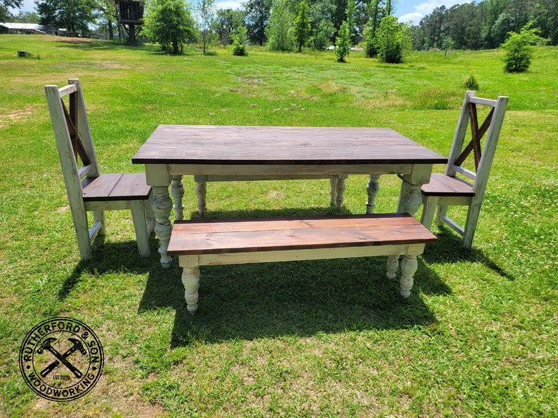 Farmhouse Dining Table With Chairs and Benchs - Etsy