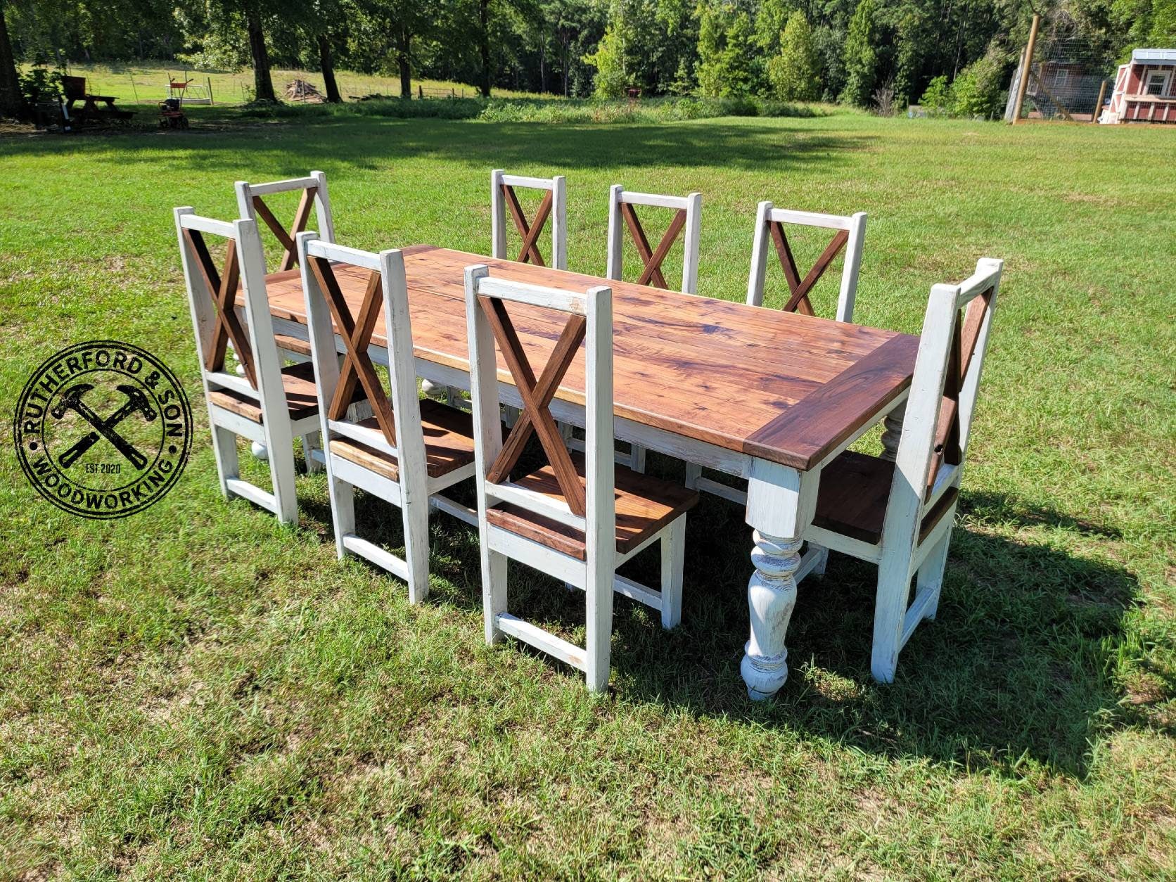 Walnut Farmhouse Dining Table Set - Etsy
