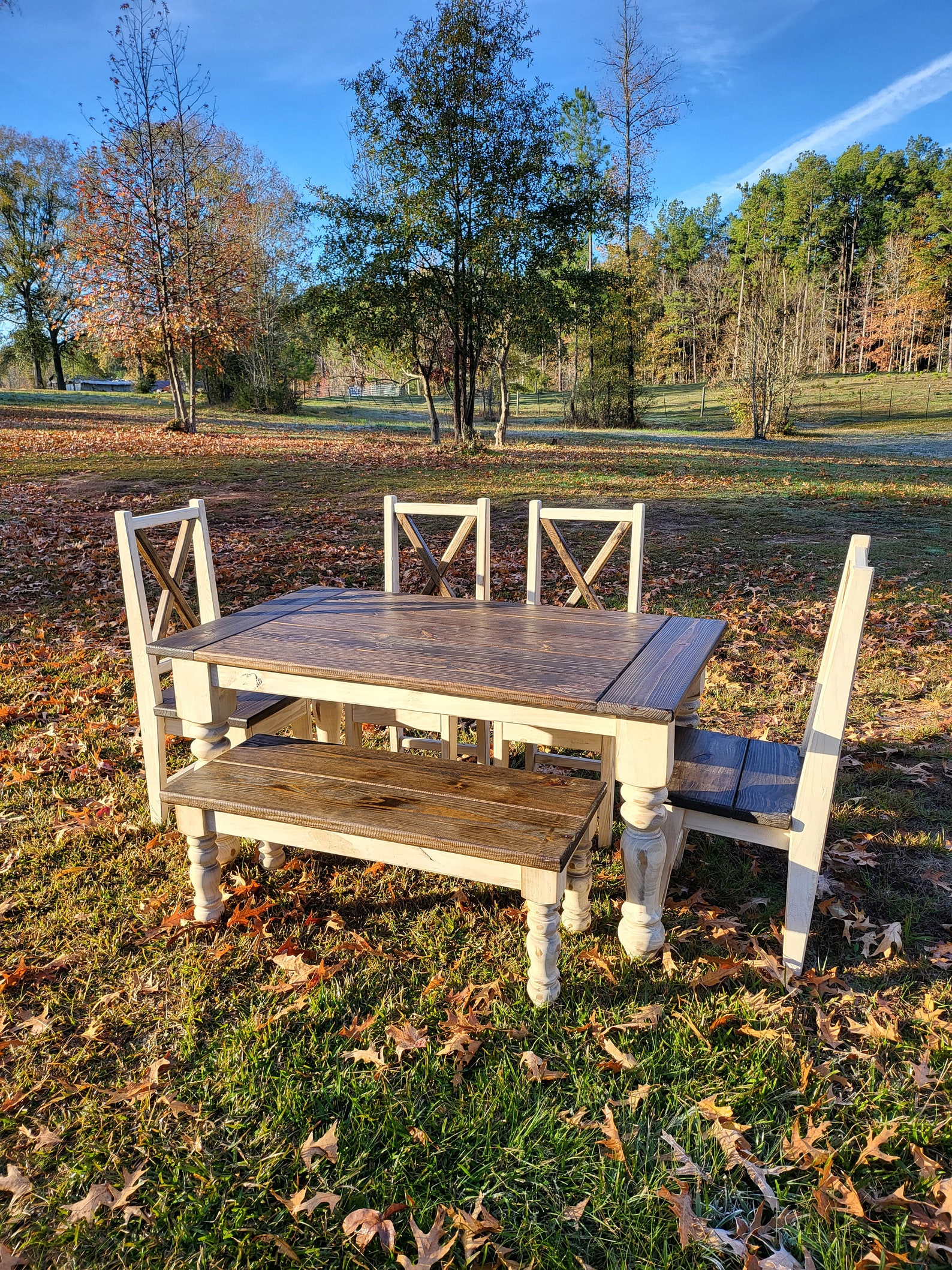 Farmhouse Dining Table With Chairs and Bench - Etsy