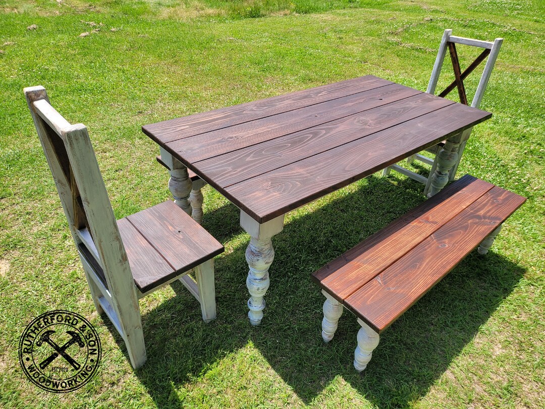 Farmhouse Dining Table With Chairs and Benchs - Etsy