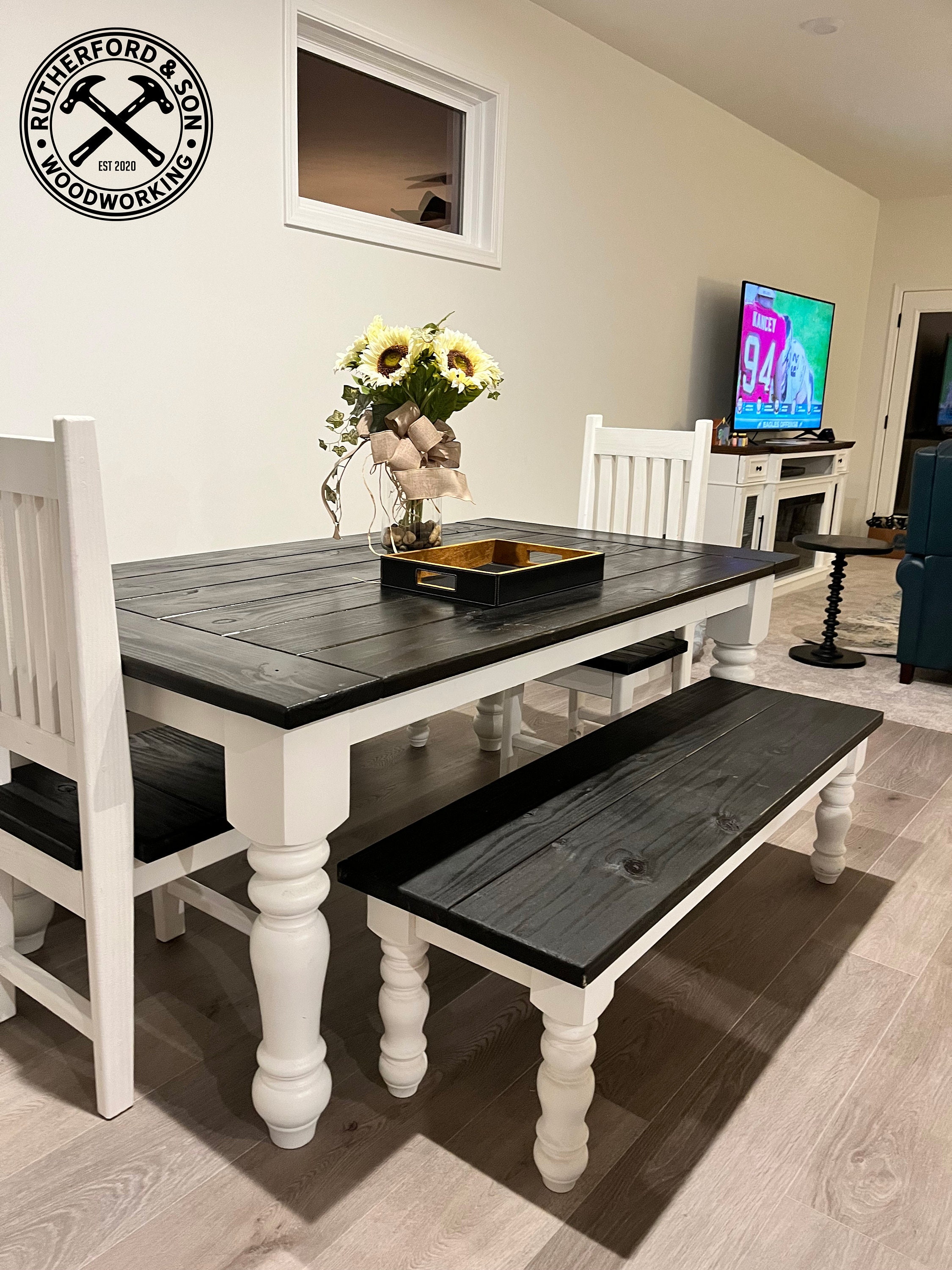 Farmhouse Dining Table With Chairs and Benchs - Etsy