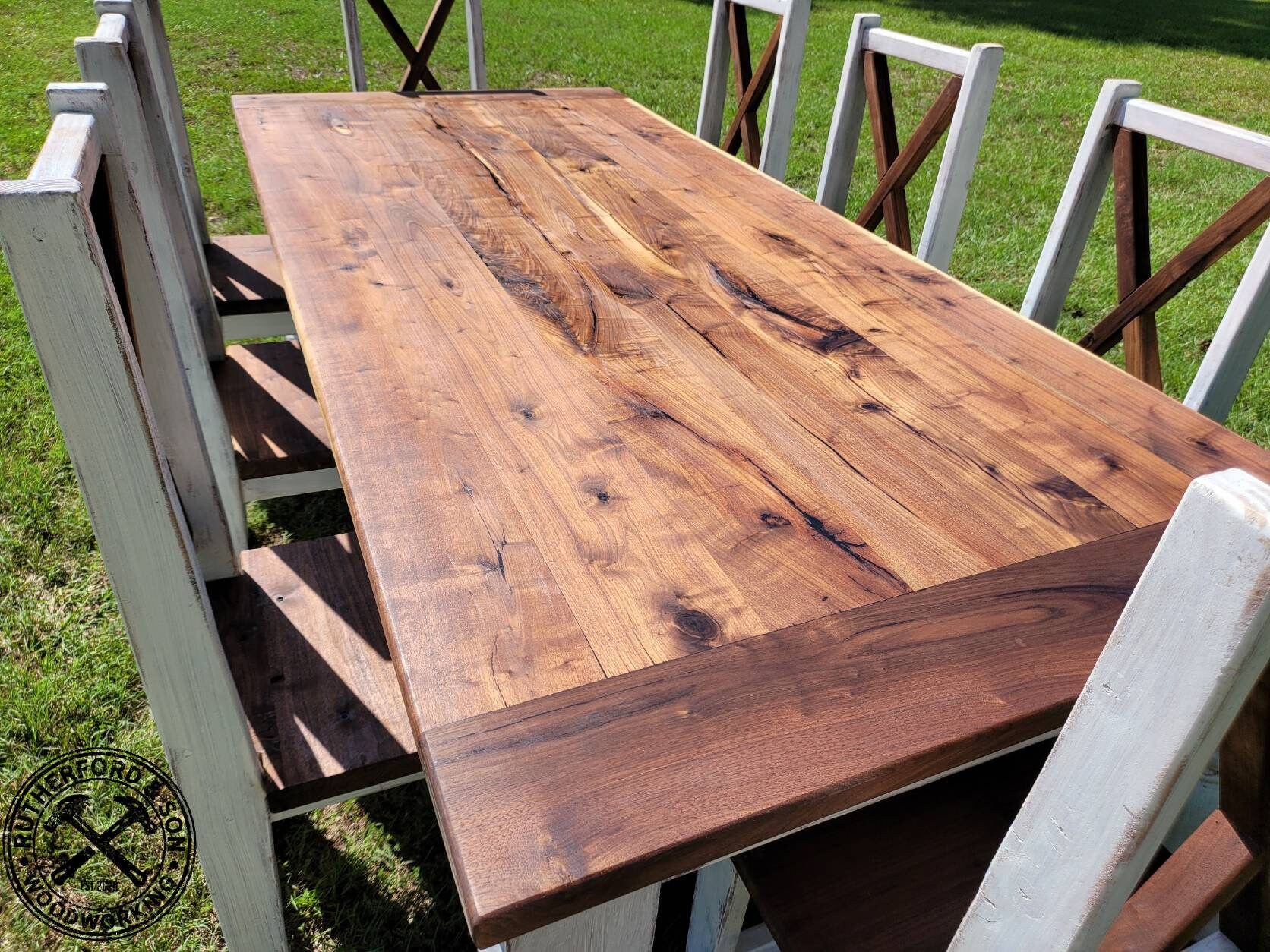 Walnut Farmhouse Dining Table Set - Etsy