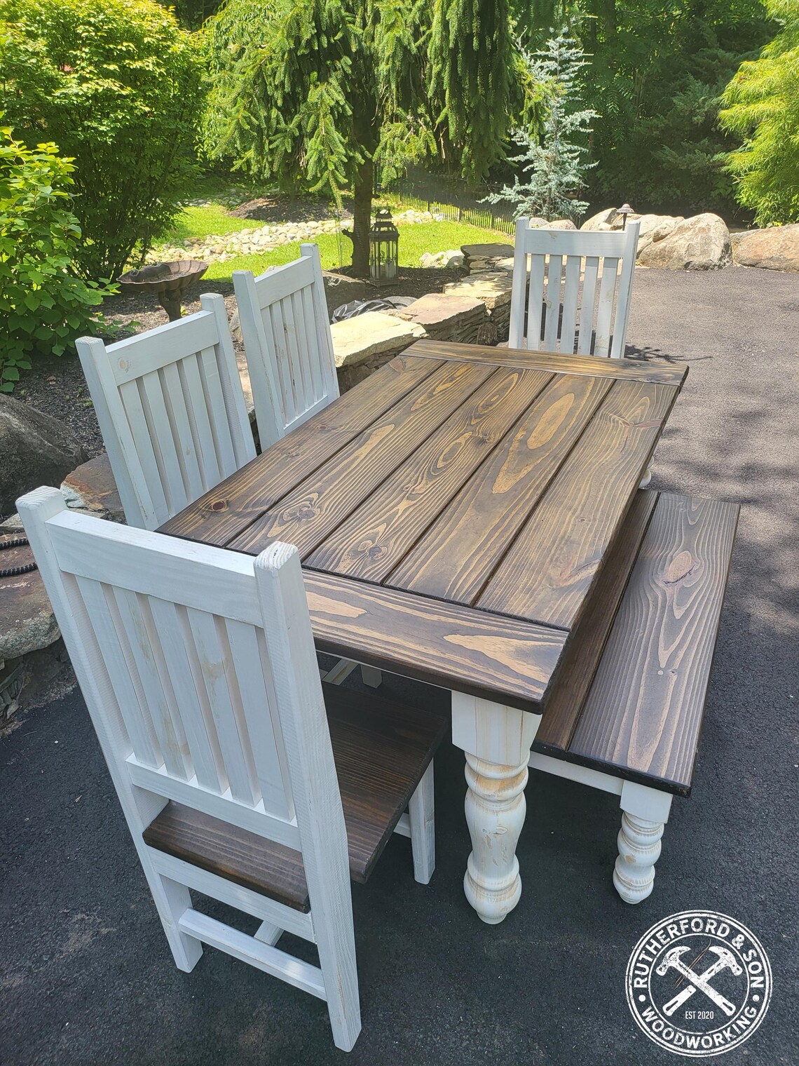 Farmhouse Dining Table With Mission Style Chairs and Bench - Etsy