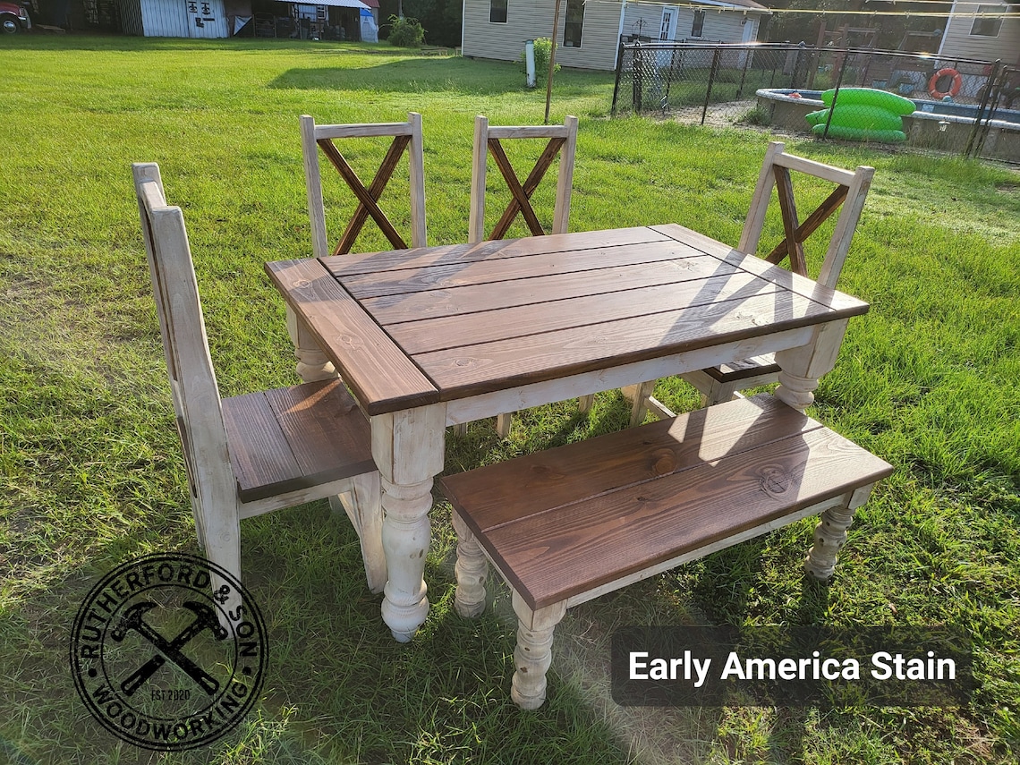 Farmhouse Dining Table With Chairs and Bench - Etsy