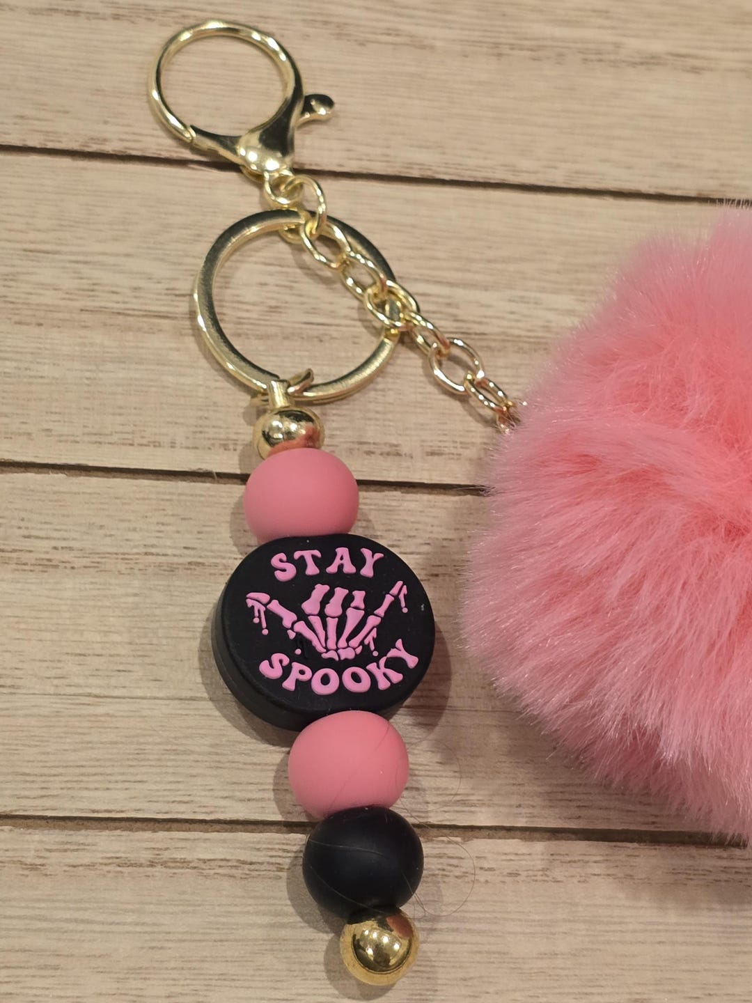 Stay Spooky Keychain | Pink Skeleton Hand Keychain | Hang Five Skull ...