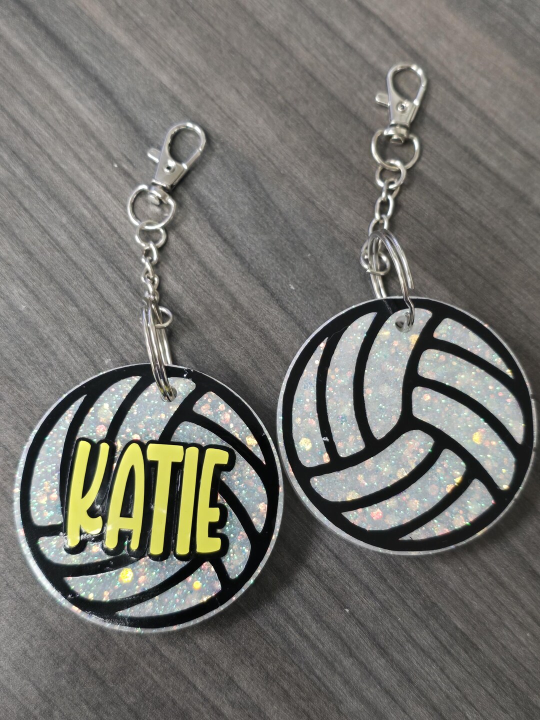 White Glittery Volleyball Keychain With Personalized Name - Etsy