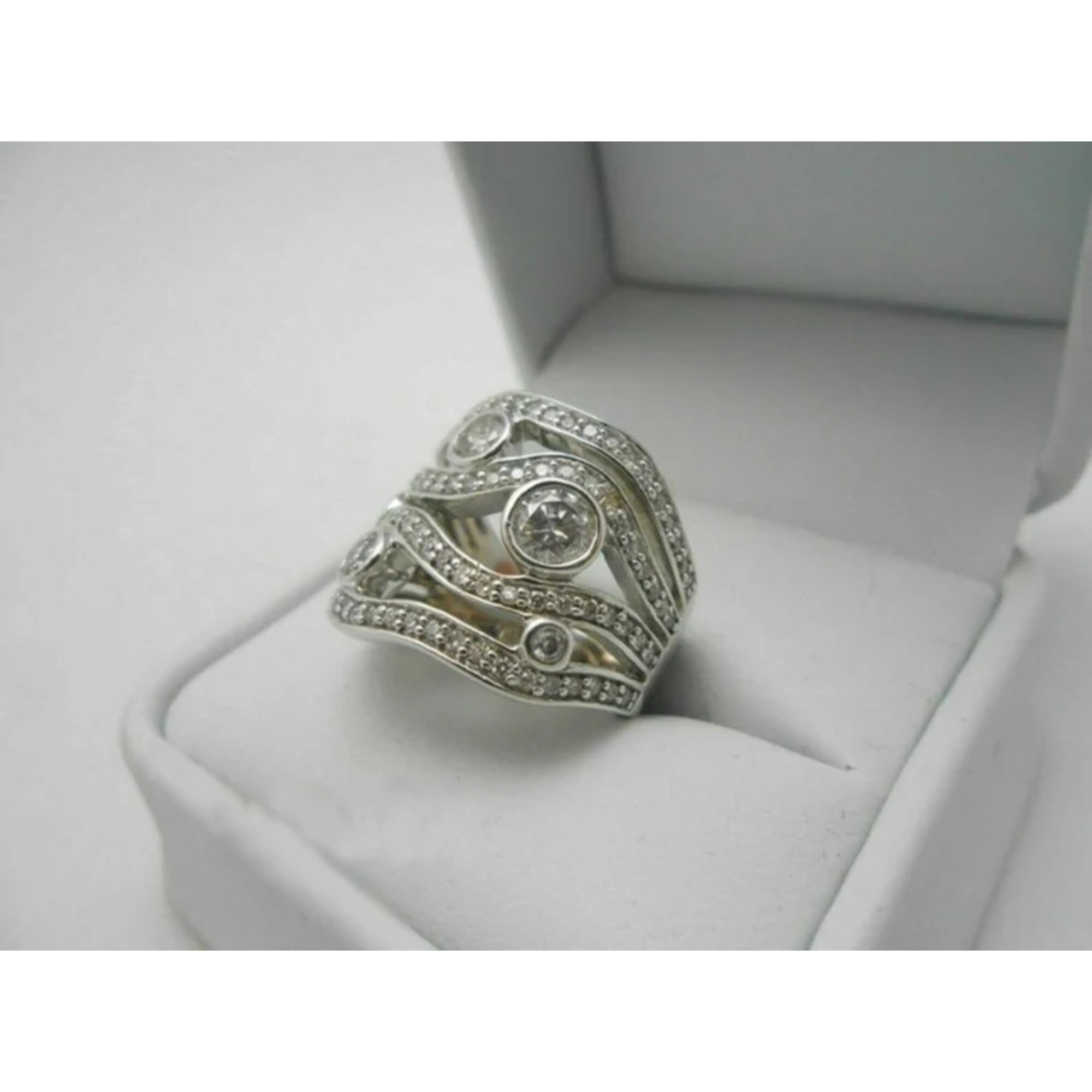 Pave Diamond Wave Ring, Unique Waves Style Ring, Water Waves Inspired ...