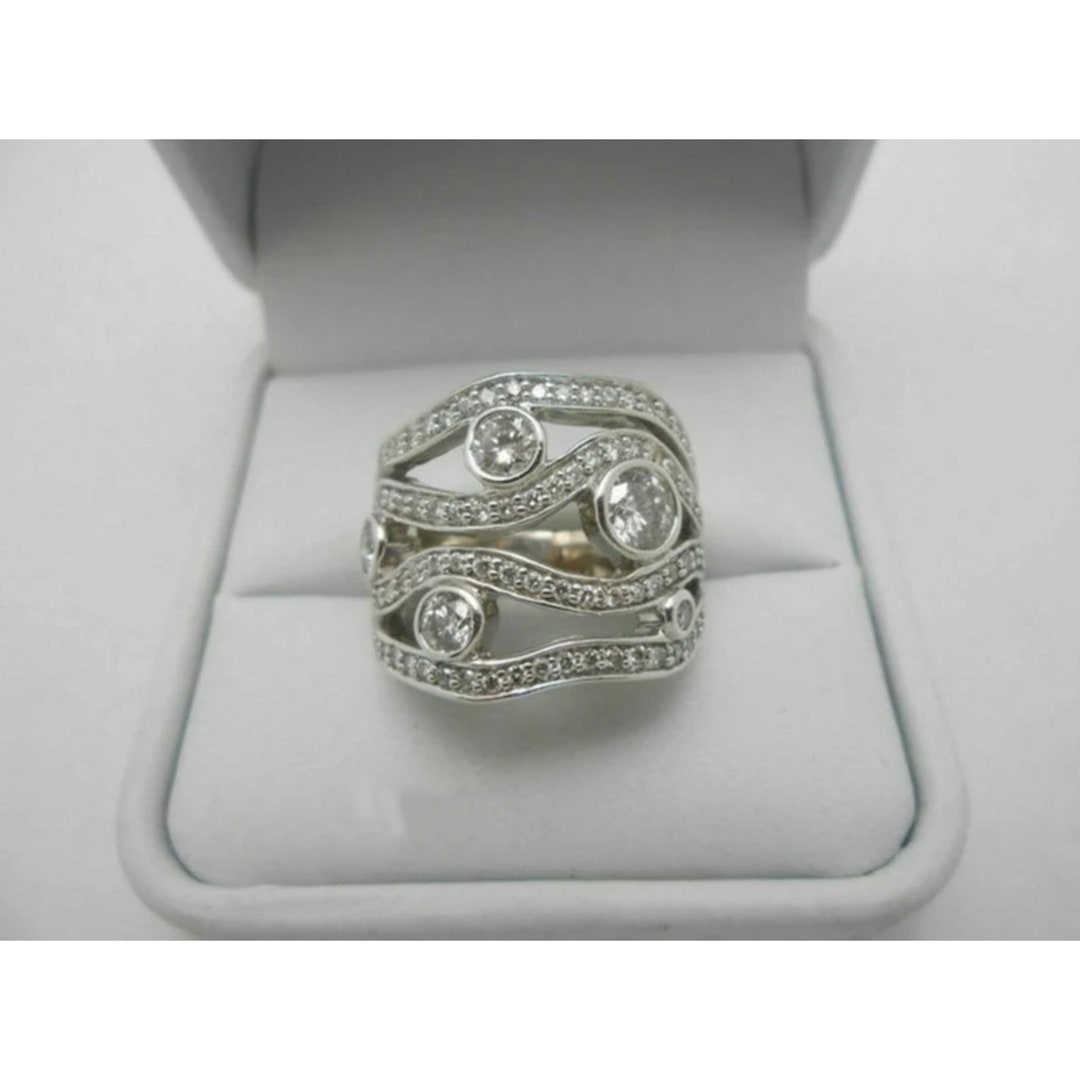 Pave Diamond Wave Ring, Unique Waves Style Ring, Water Waves Inspired Ring, Round Diamond Wave ...
