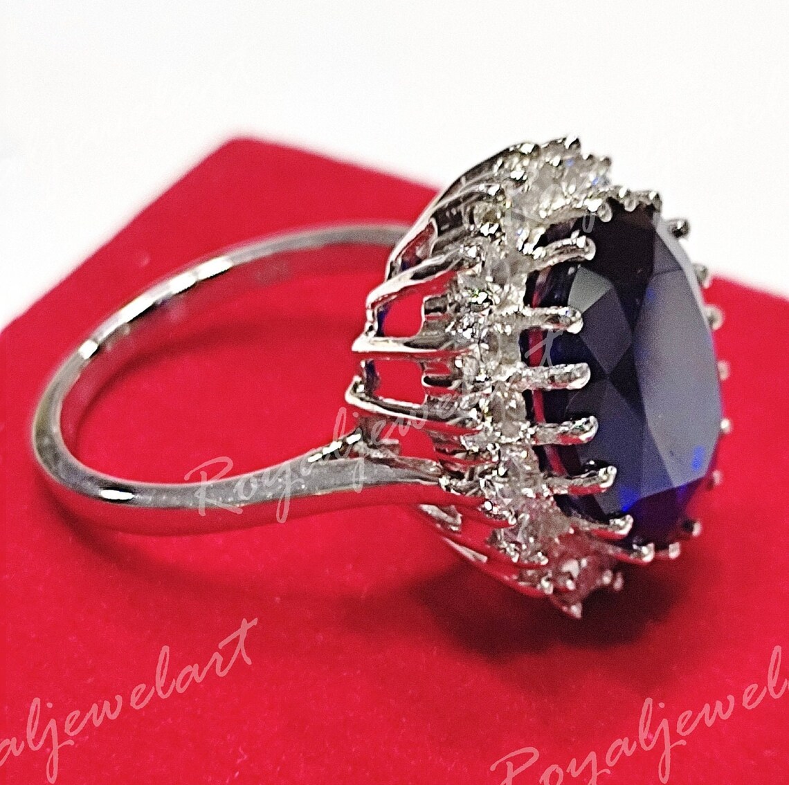 Princess Diana Engagement Ring 4.00ct Blue Sapphire Oval - Etsy
