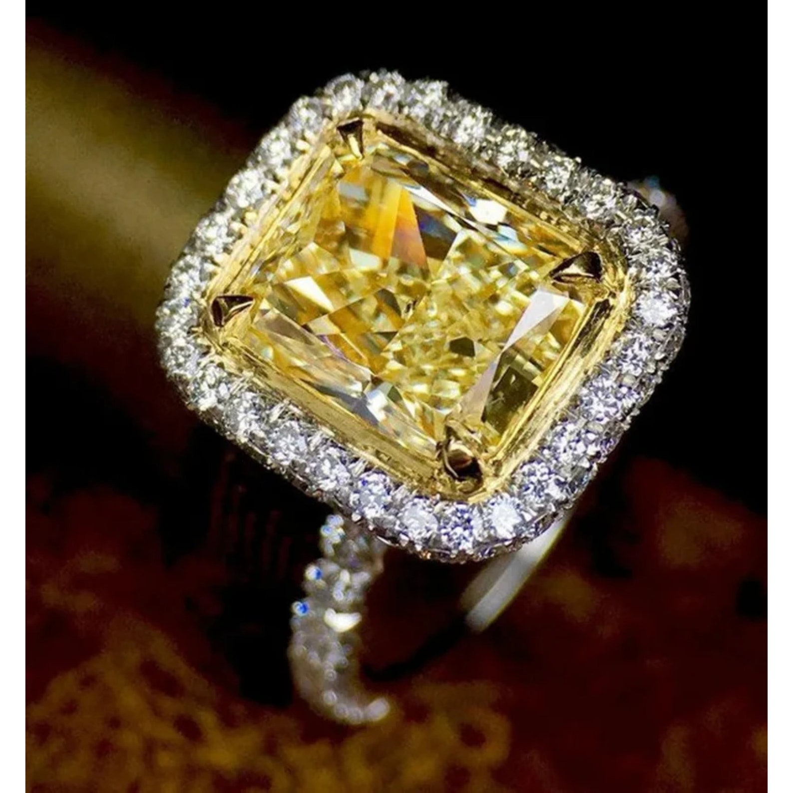 3.10ct Yellow Radiant Diamond Engagement Ring, Canary Yellow Radiant ...