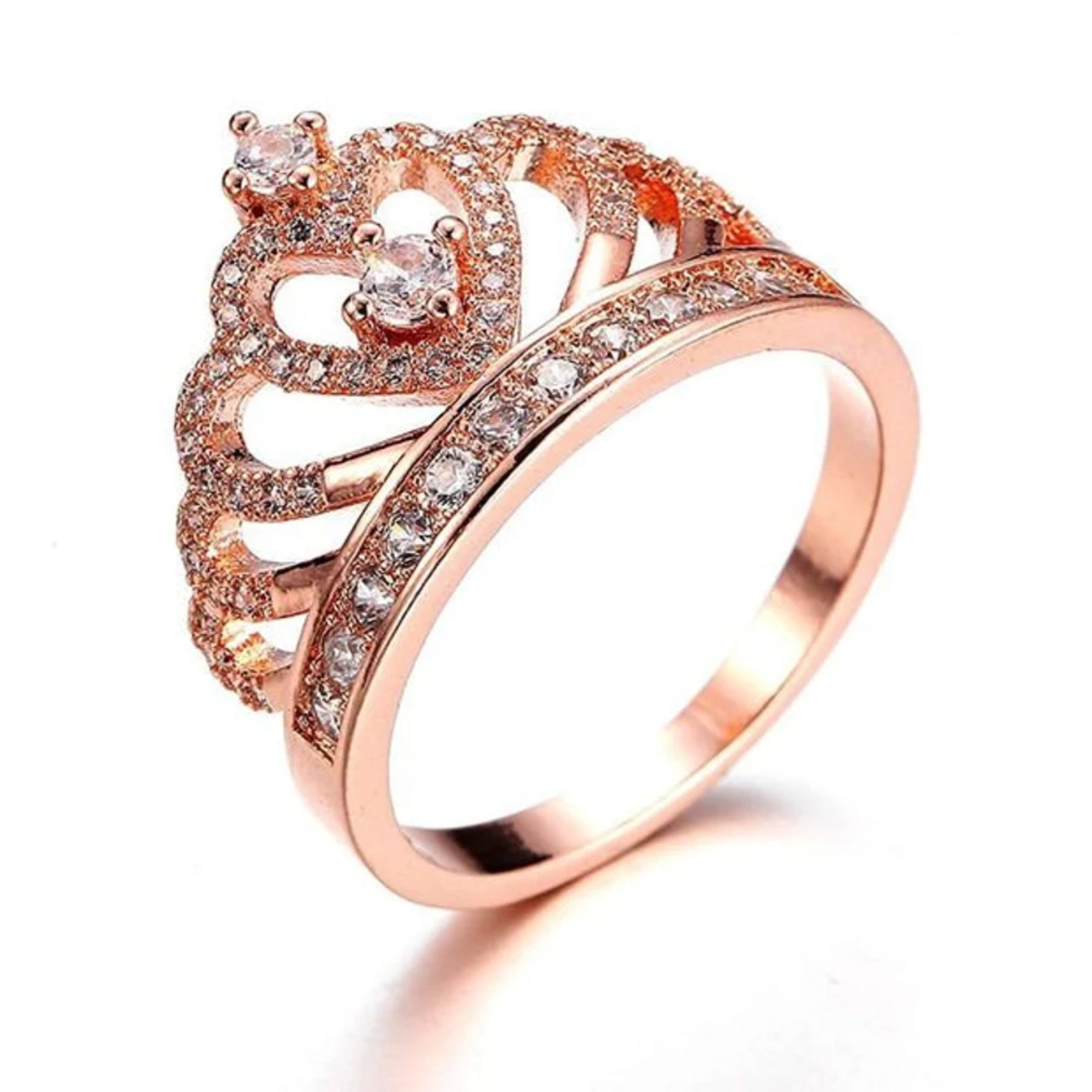 Rose Gold Finish Queen Crown Ring, Sterling Silver Princess Ring, Queen ...