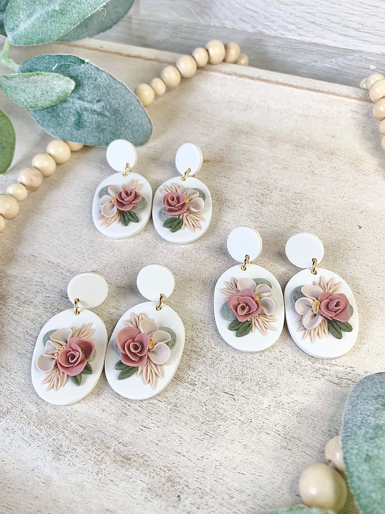 AMELIA | Timeless Hand Sculpted Floral Earrings | Fall Inspired Pampas ...