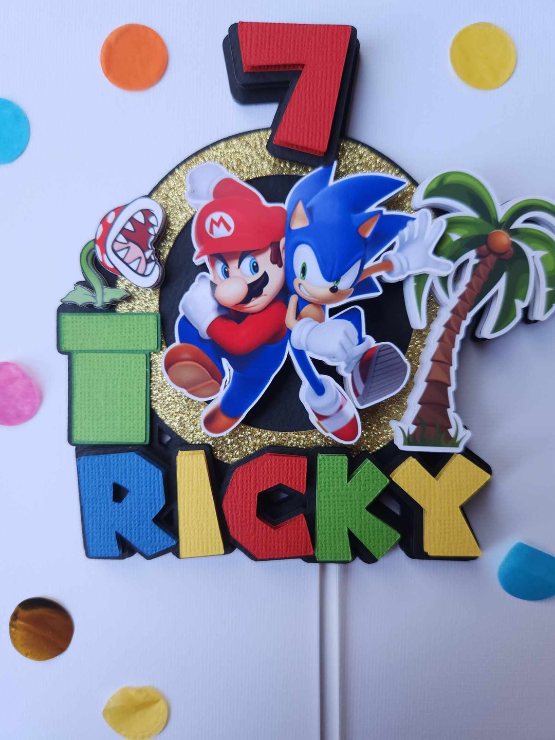Layered Mario and Sonic Inspired Gaming Birthday Party Cake Topper ...