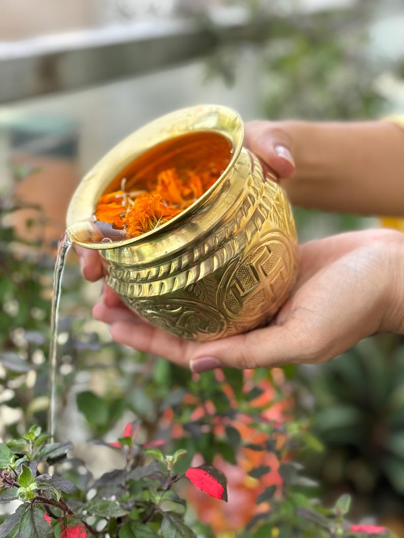 100% Brass Golden Water Kalash , Swastik Brass Kalash Brass Lota Pot ...