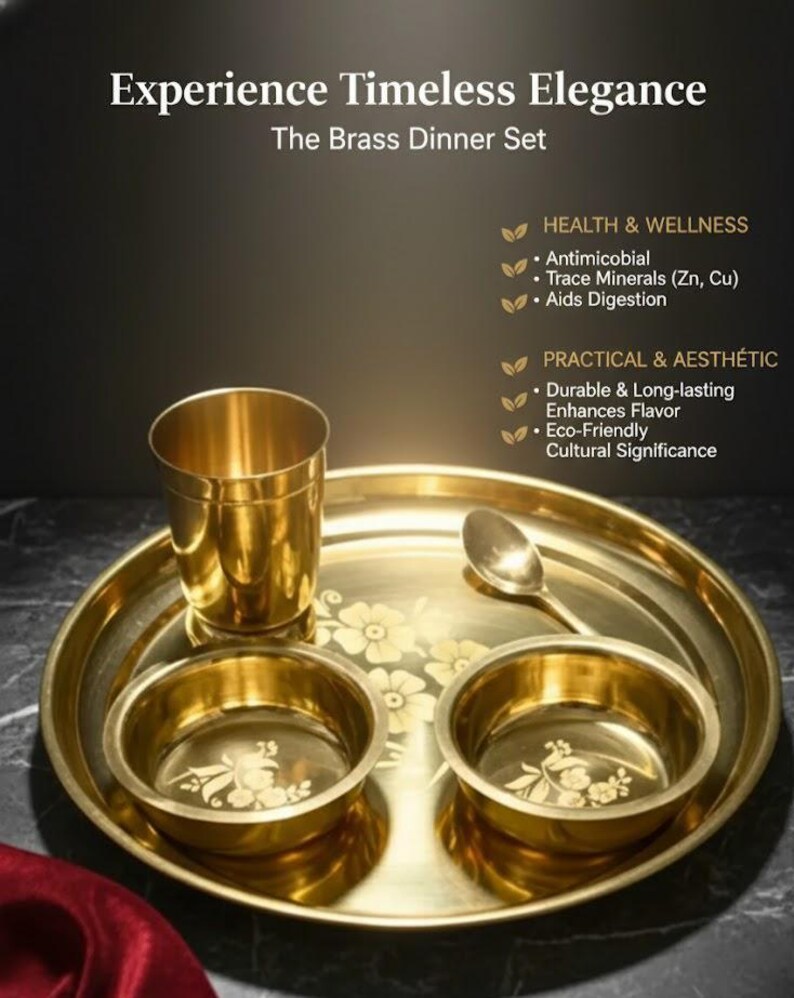Handmade Brass Thali Set - Indian Dinner Set - Luxury Housewarming Gift ...