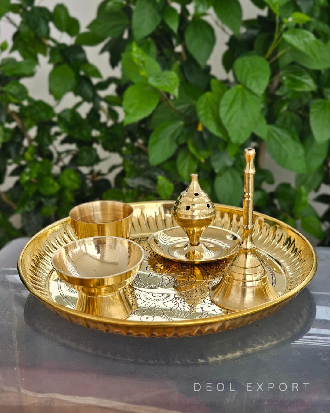 Handcrafted Heavy Brass Pooja Thali Set of 5 Complete Puja Thali Set ...