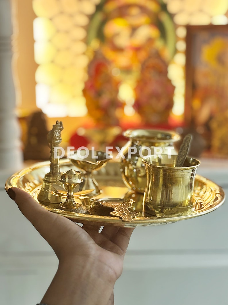 10 Inch Brass Puja Thali Set Pooja |thali Aarti | Bartan Thambulam ...