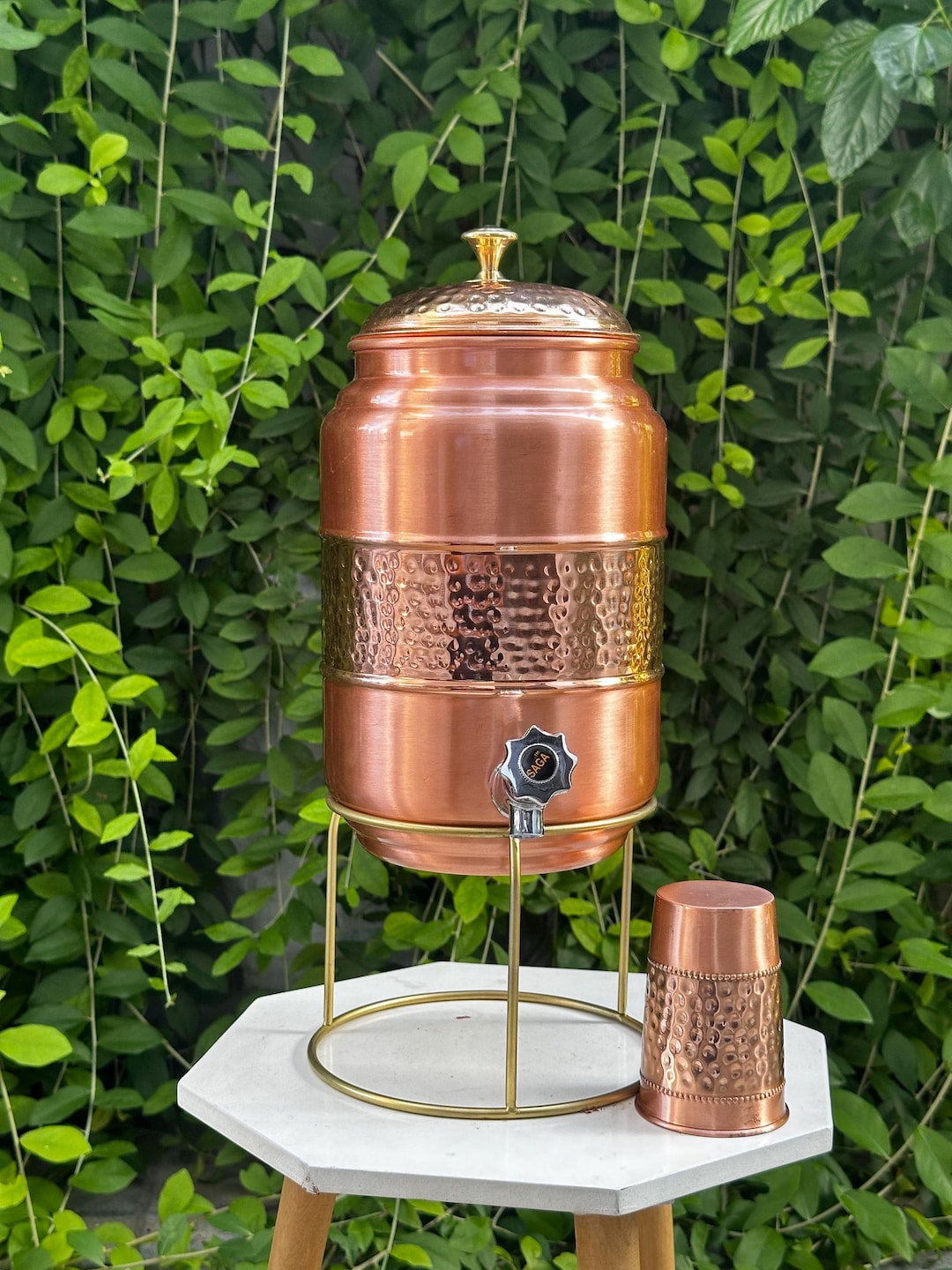 100% Copper Water Pot Hammered Copper Natural Ayurvedic Healing Water ...