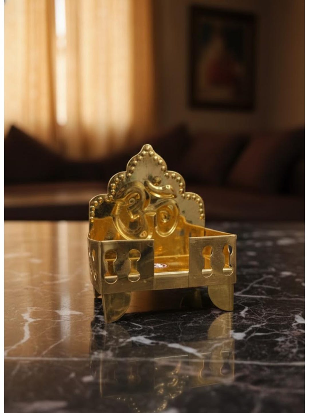 Golden Brass Deity Throne With Om Symbol –traditional Singhasan for ...