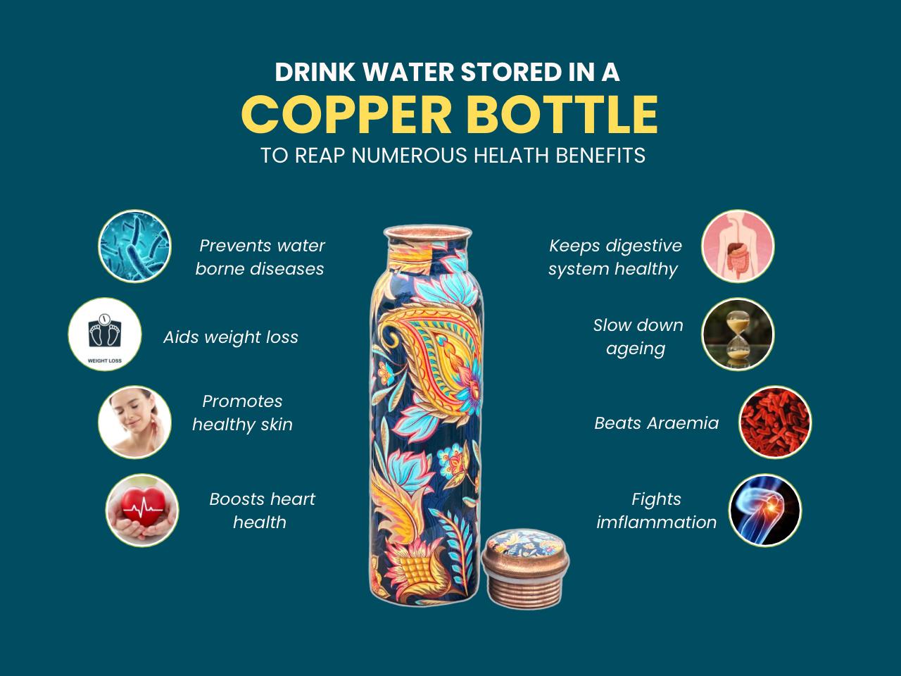 Printed Pure Copper Water Bottle, Luxury Copper Bottle, Yoga Bottle ...