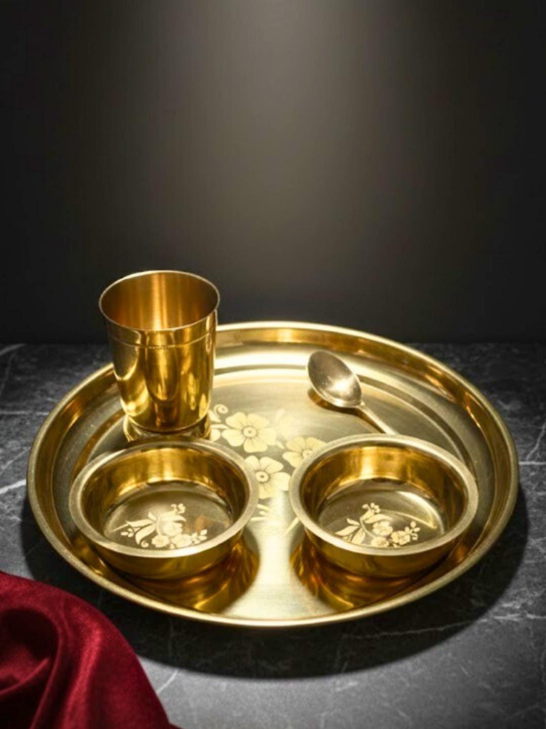 Handmade Brass Thali Set - Indian Dinner Set - Luxury Housewarming Gift ...