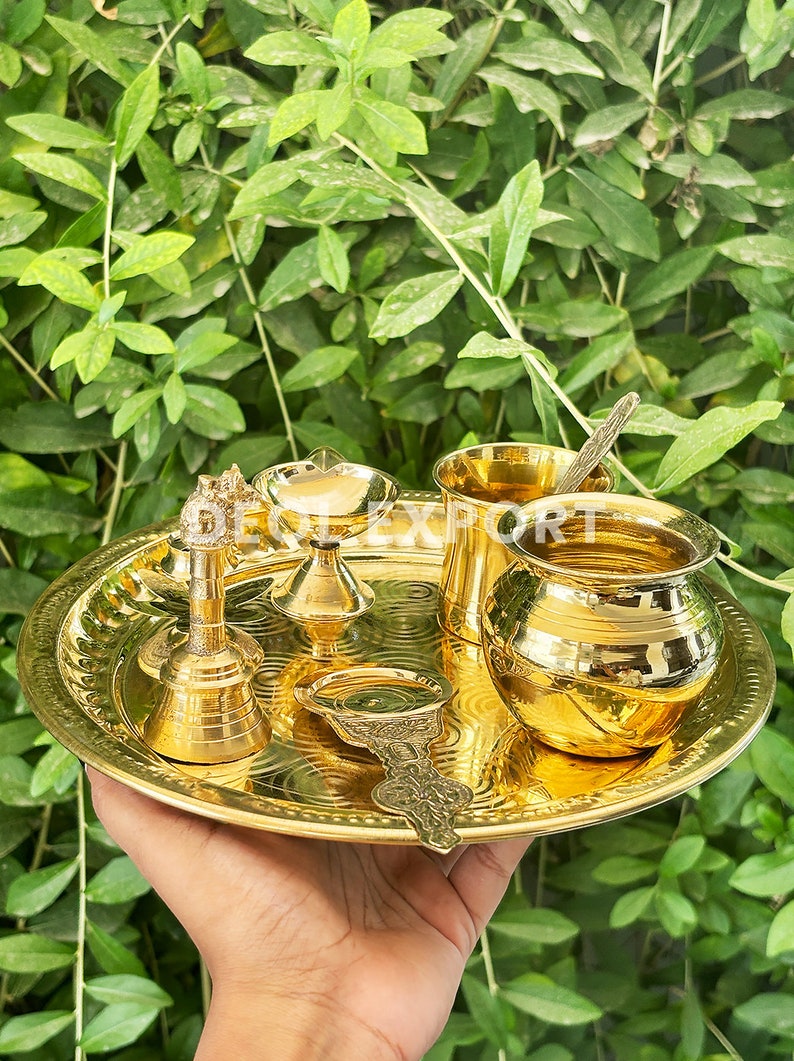 10 Inch Brass Puja Thali Set Pooja thali Aarti Bartan Thambulam ...