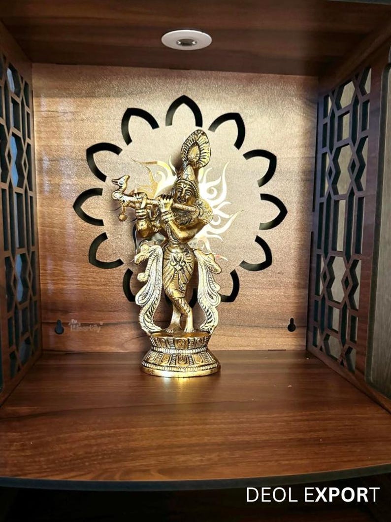 Handcrafted Lord Krishna Idol Statue Gold Plated Flute Playing Krishan ...