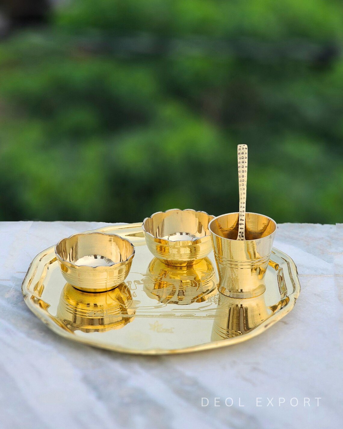 Brass Bhog Thali Set of 4 for Laddu Gopal Pooja, Small Plate, Glass ...
