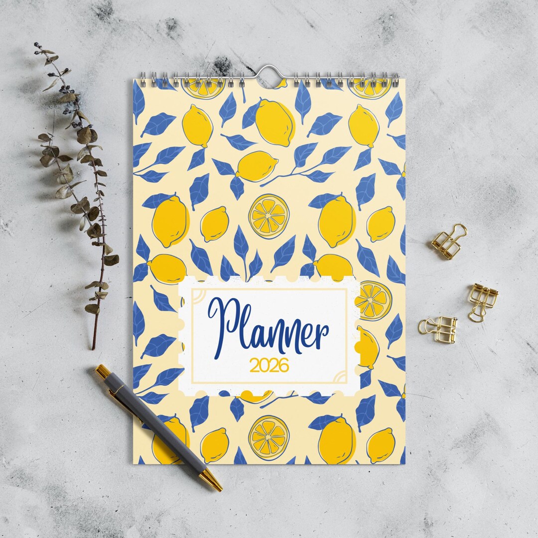 Lemon 2026 Wall Planner Calendar | Bright Citrus Design | Monthly ...