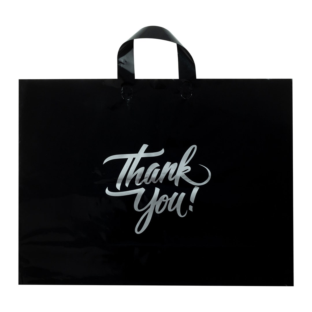 Large Black 16"x12.5" Thank You Bag (60pcs), Merchandise Bag With Loop ...