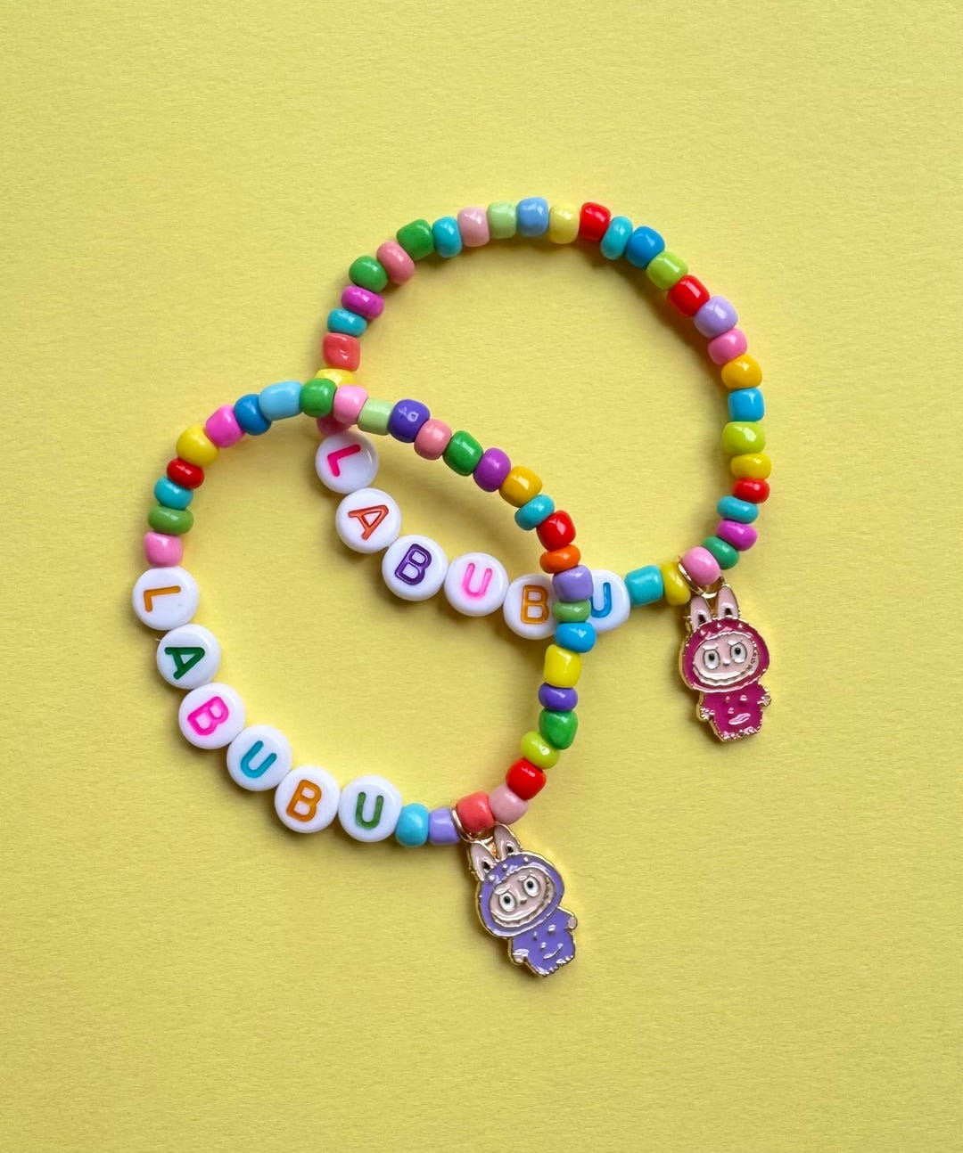 Personalised Labubu Charm Bracelet | Monsters Charm | Glass Beads ...