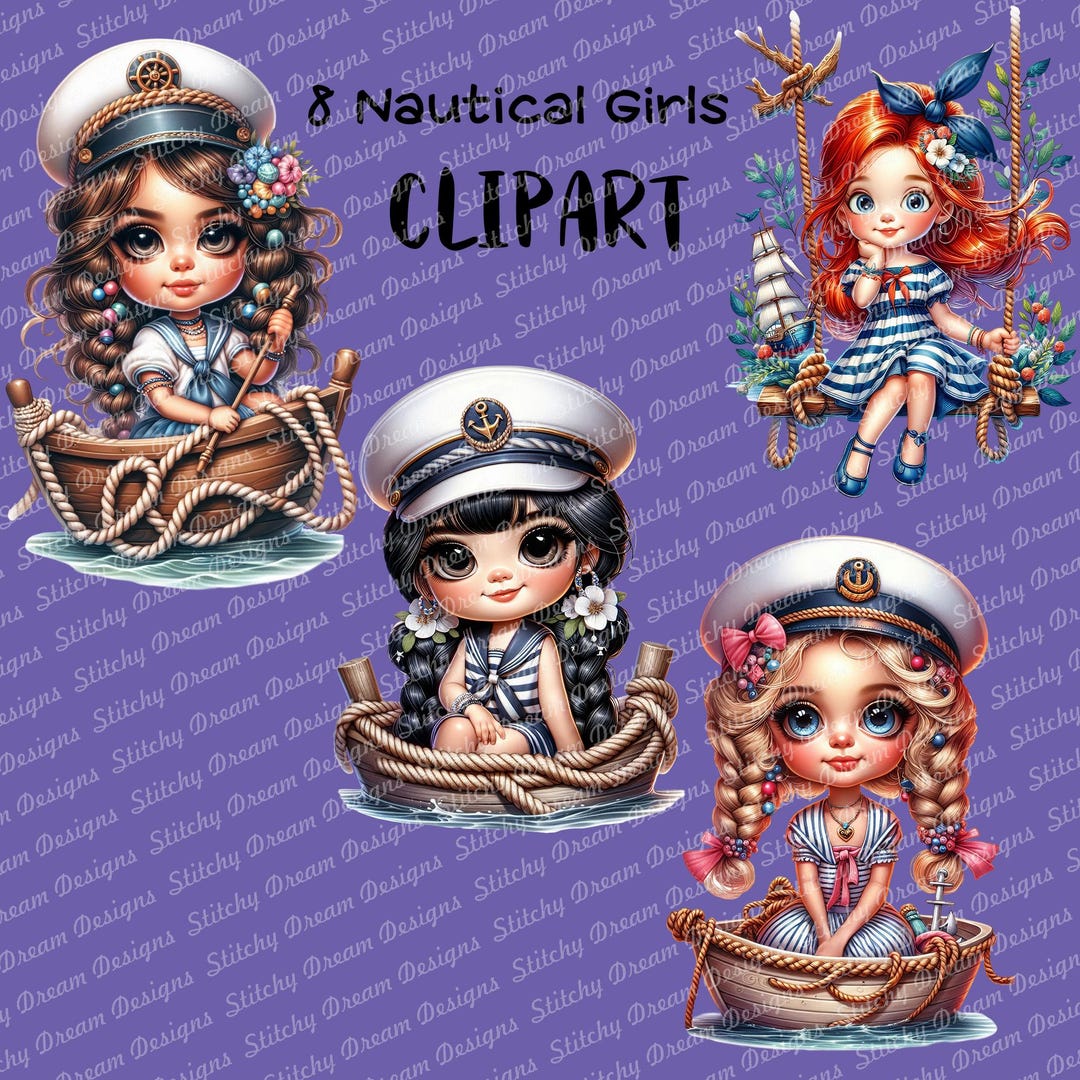 8 Nautical Girls Clipart Set – Adorable Swinging Sailors. PNG Files. - Etsy