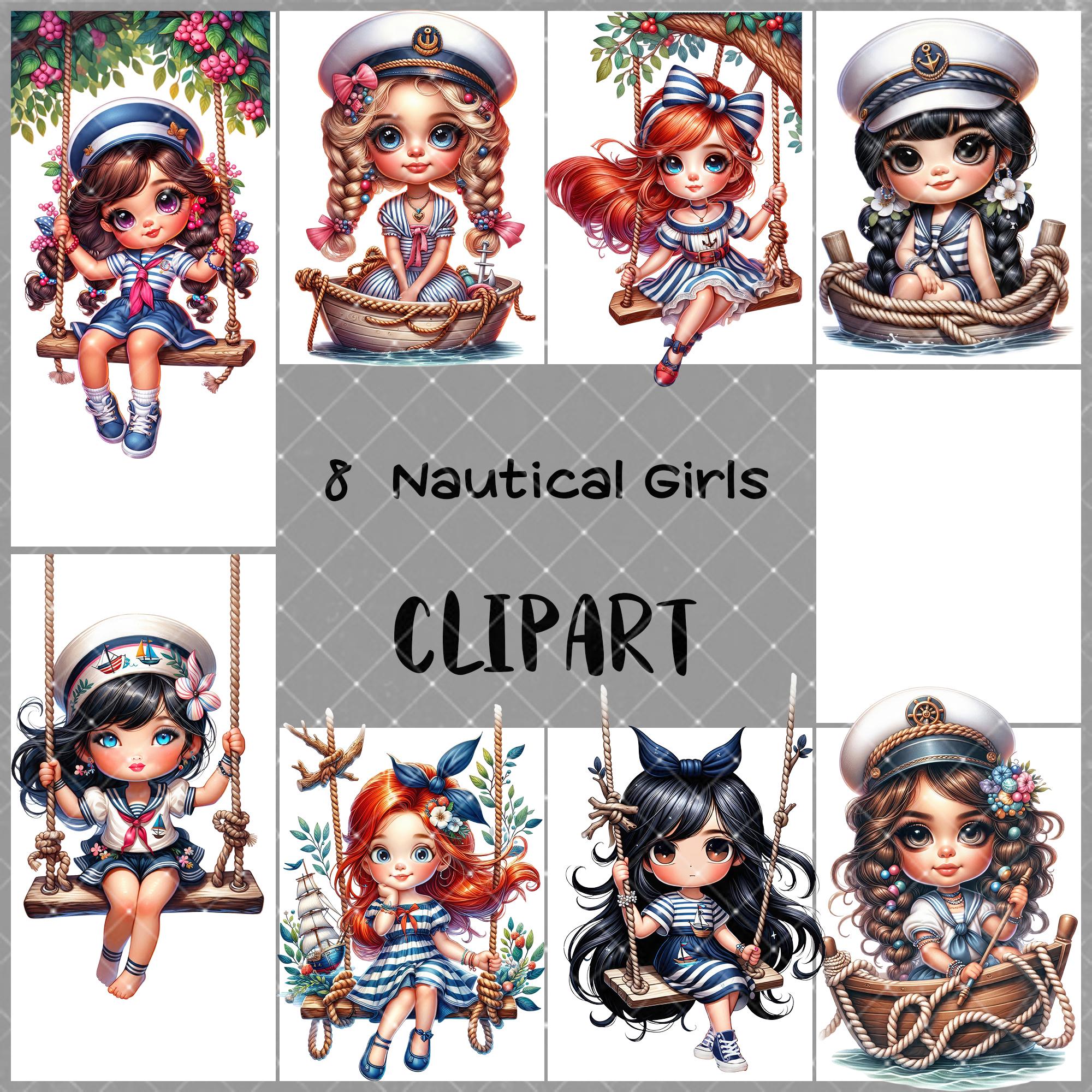8 Nautical Girls Clipart Set – Adorable Swinging Sailors. PNG Files. - Etsy