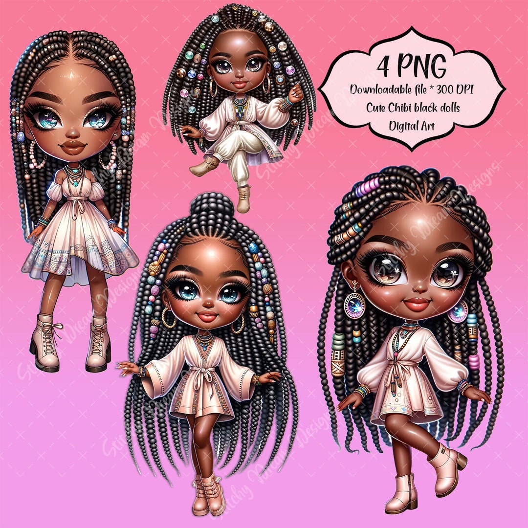 Digital Art of Chibi Illustration Confident African American Girl With ...