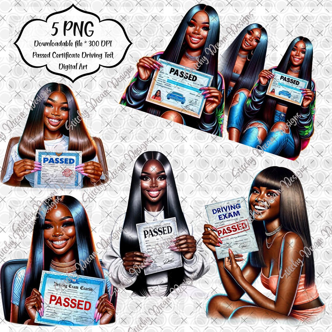 Passed Driving Test Certificate Clipart Digital Download Black Girl ...