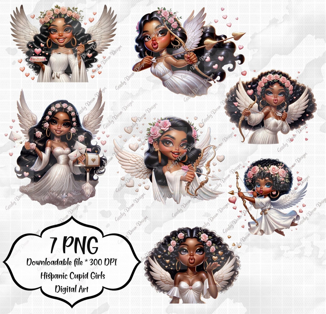 Hispanic Cupid Girls PNG Set: Valentine's Day Clip Art (digital ...