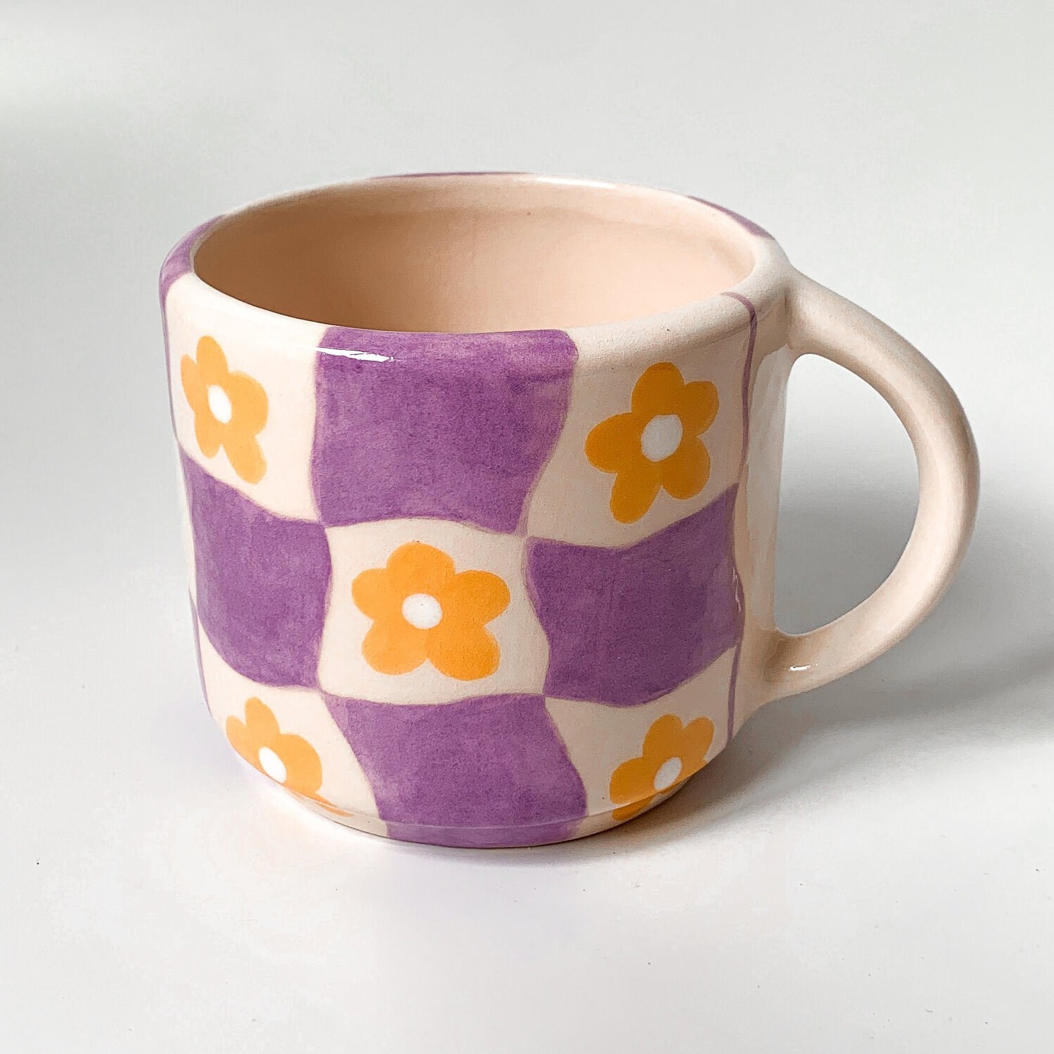 Handmade and Hand Painted Checkered All Day Mug Cute Modern - Etsy