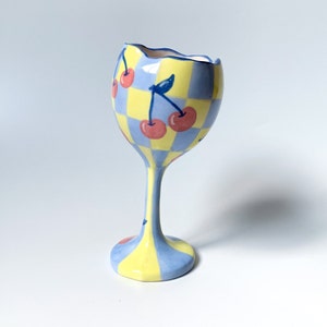 Checkered Handmade and Hand Painted Ceramic Wine Glass, Unique Ceramic ...